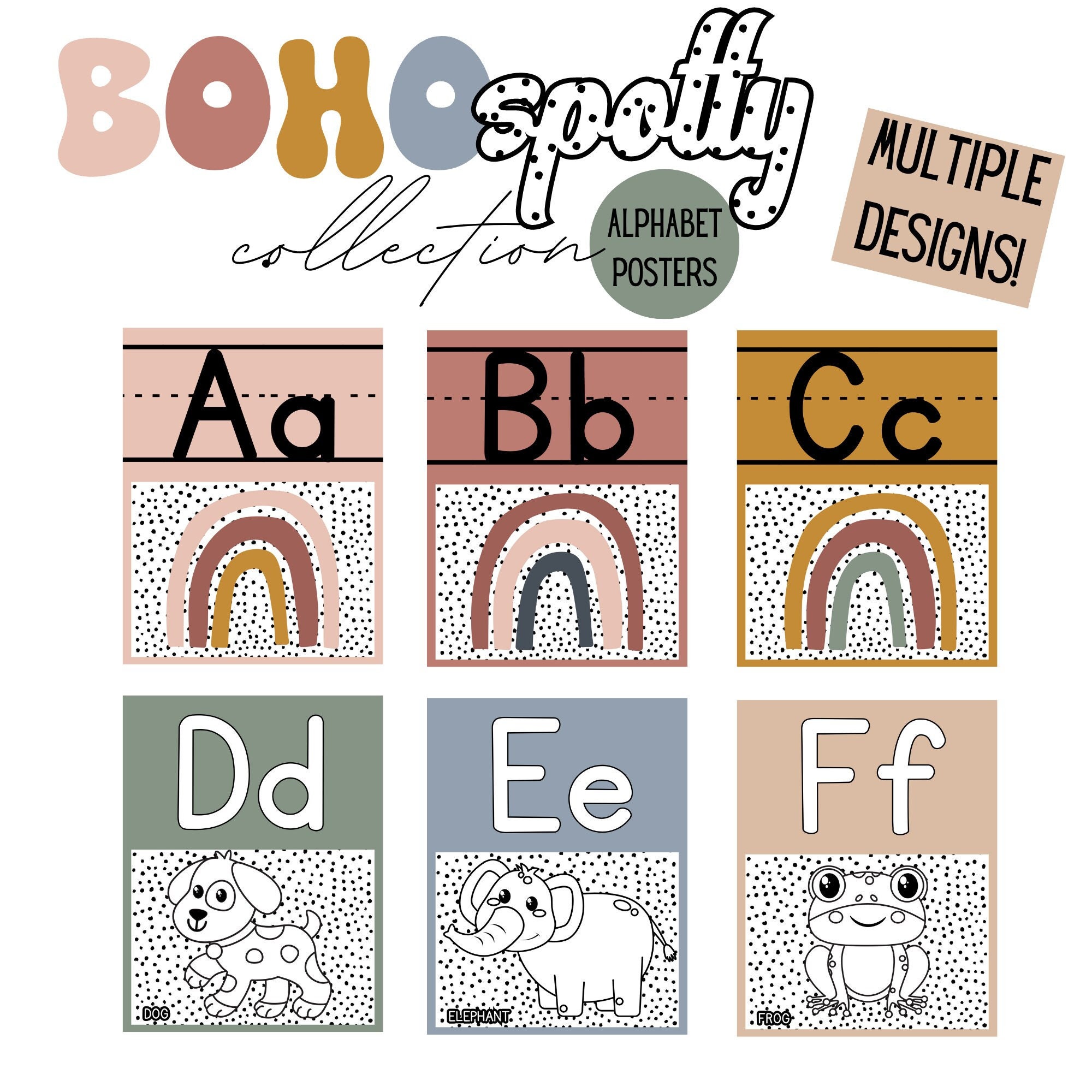 Boho Rainbow Alphabet Posters, Boho Classroom Decor, Boho Spotty ABC ...