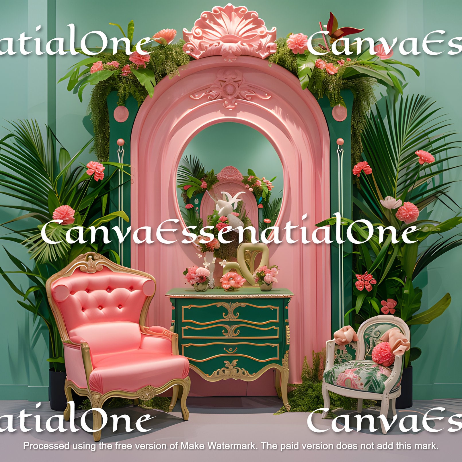 Luxury Pink and Green Barbie Backdrop: Digital Glam Overlay (digital ...