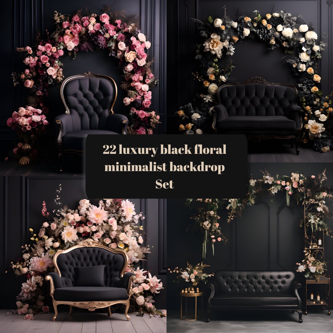 Black Floral Backdrop: 22 Luxury Minimalist Overlays (digital ...