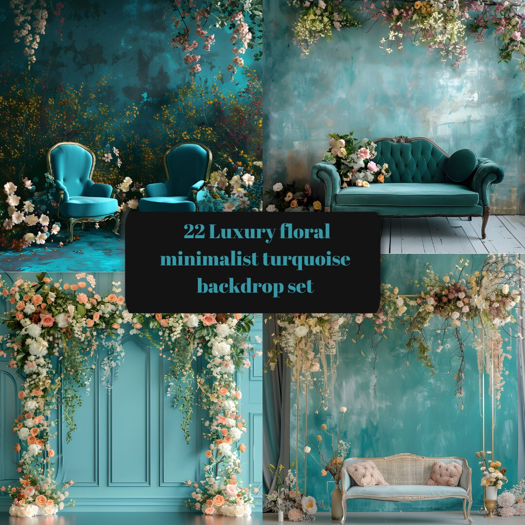 22 Luxury Floral Minimalist Turquoise Backdrop Set, Luxury Backdrop ...