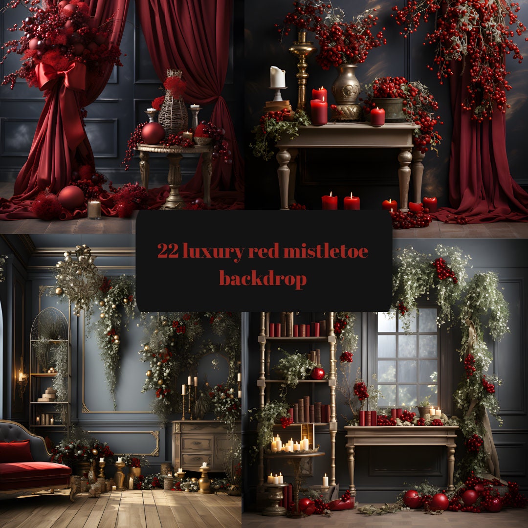 22 Luxury Red Mistletoe Backdrop, Luxury Overlays, Luxury Backdrops ...