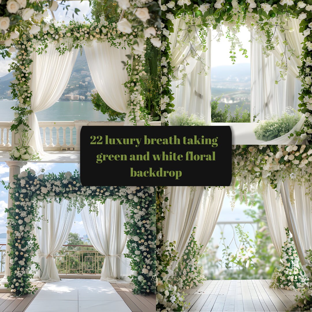 22 Luxury Breath Taking Green and White Floral Backdrop, Studio ...