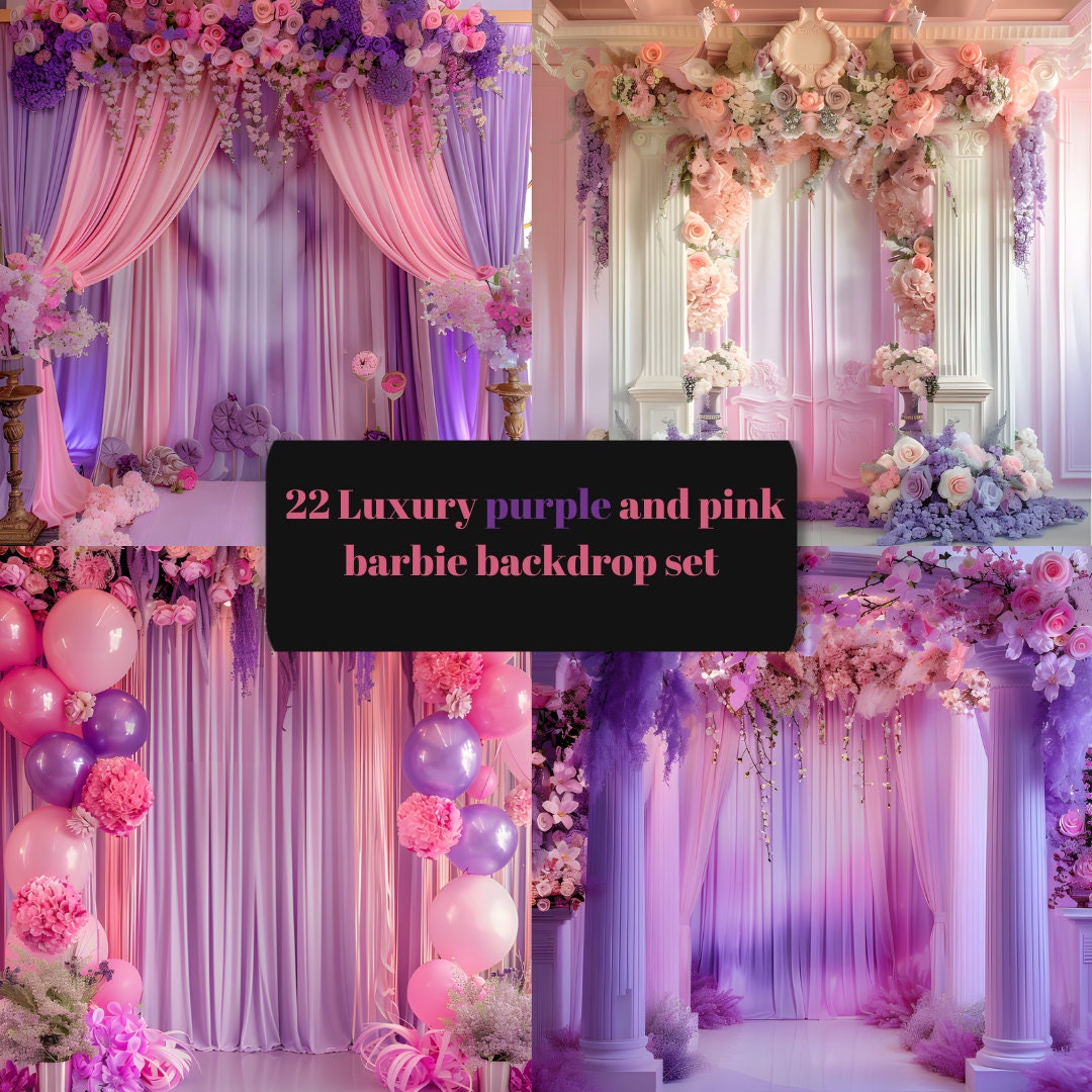 22 Luxury Pink and Purple Barbie Backdrop Set, Luxury Overlays, Digital ...
