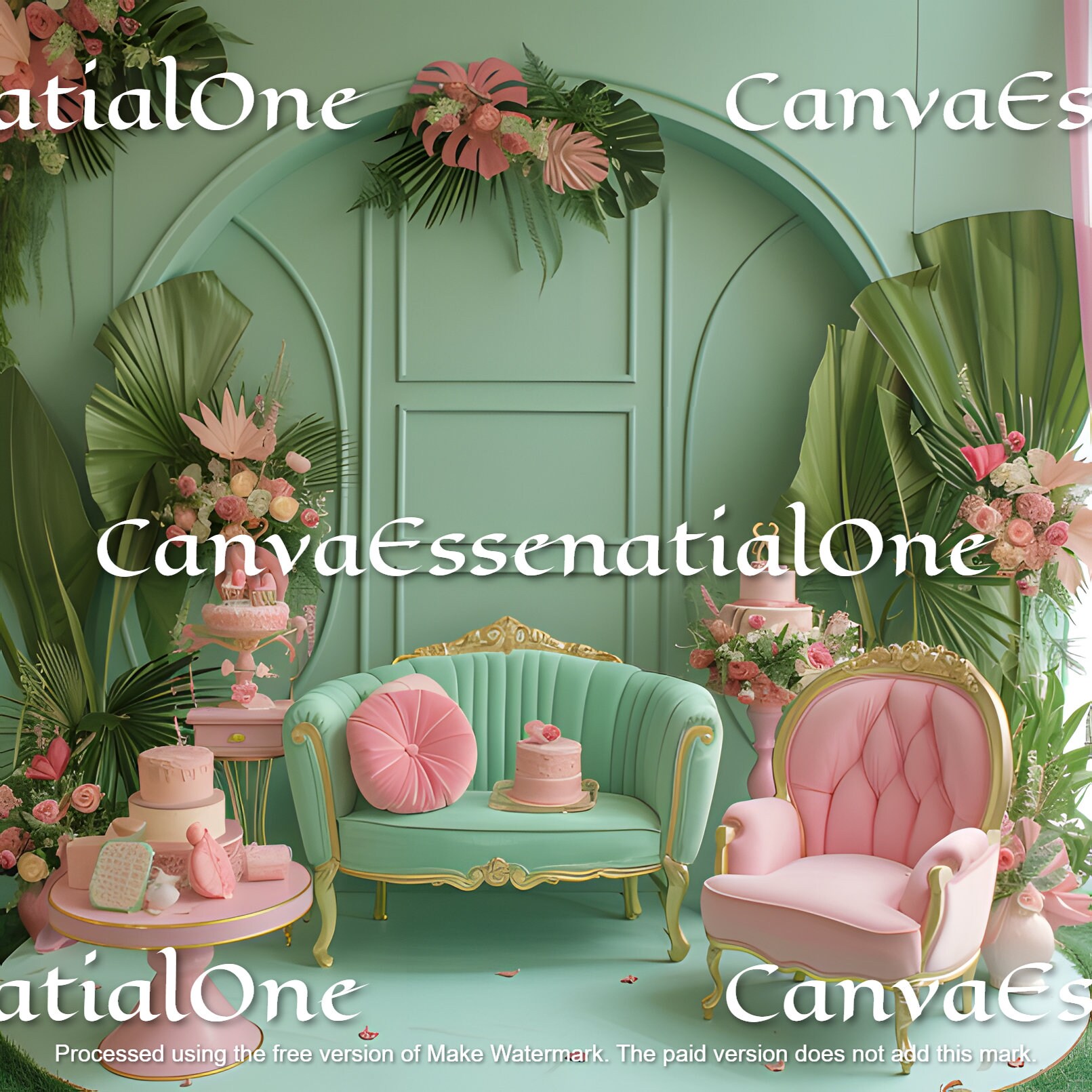 Luxury Pink and Green Barbie Backdrop: Digital Glam Overlay (digital ...