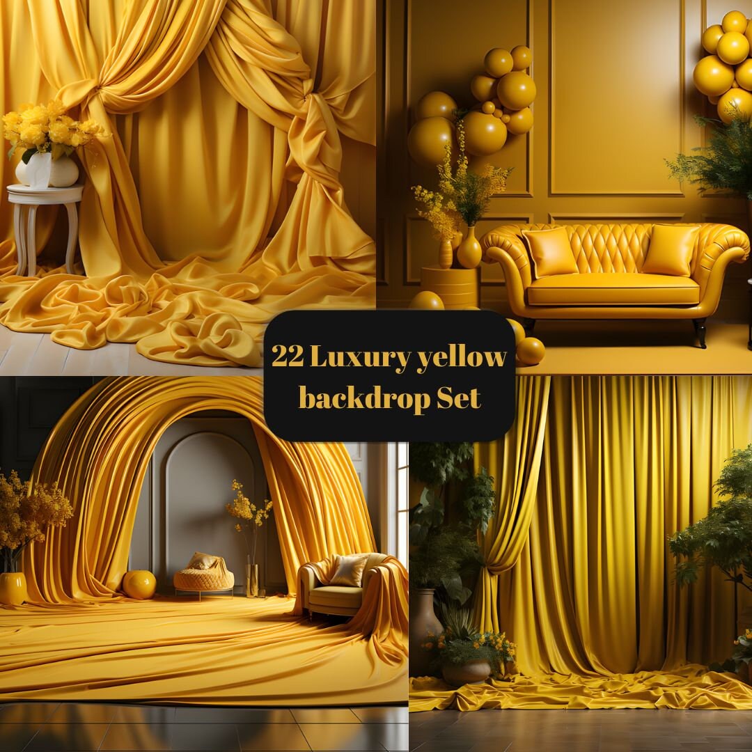 22 Luxury Yellow Backdrop, Luxury Backdrop, Digital Backdrop, Yellow ...
