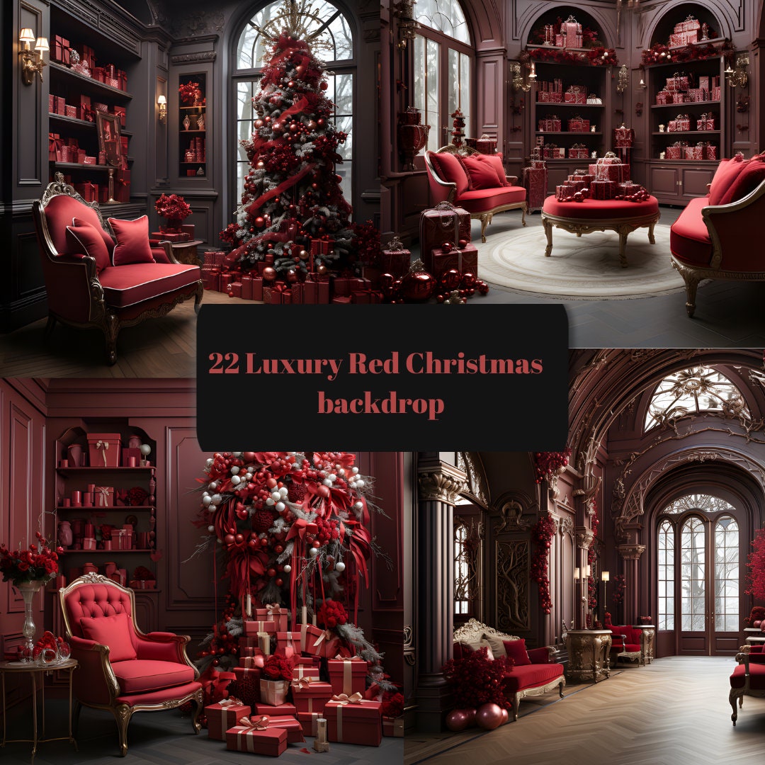 22 Luxury Red Christmas Backdrop Set, Luxury Overlays, Luxury Art ...