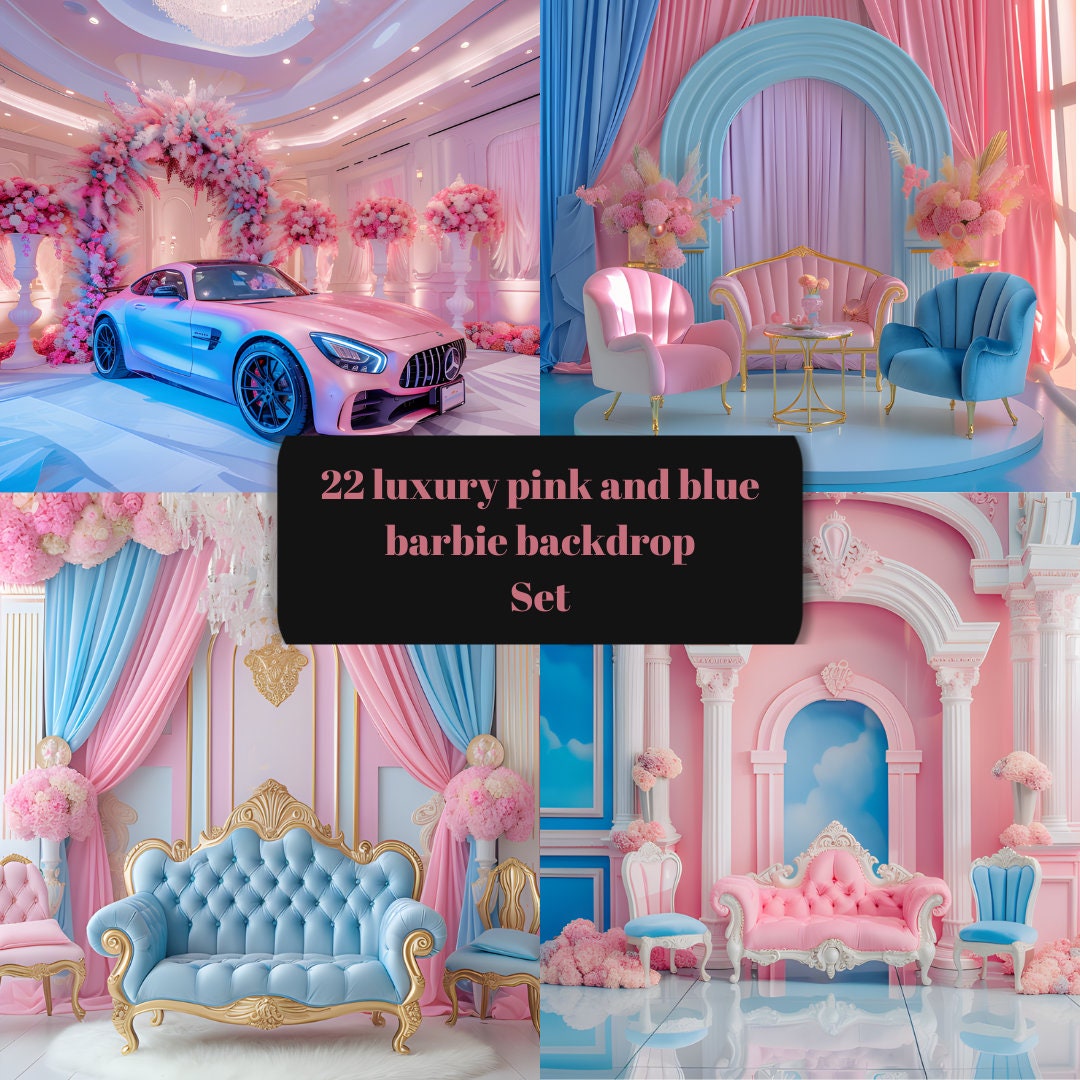 Pink and Blue Barbie Themed Luxury Backdrop Set, Barbie Backdrop ...