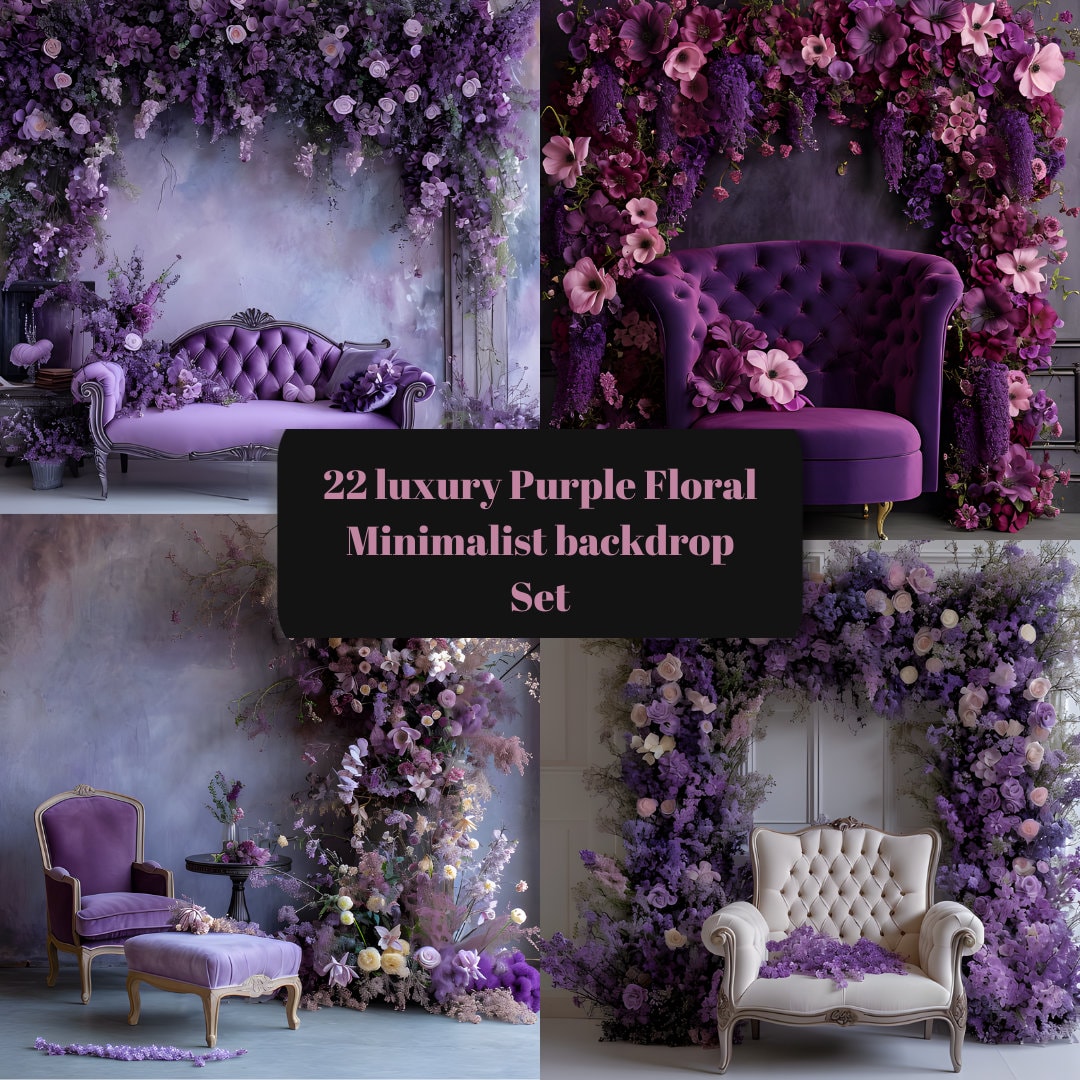 Luxury Purple Floral Backdrop: Minimalist Digital Overlay (set) - Etsy
