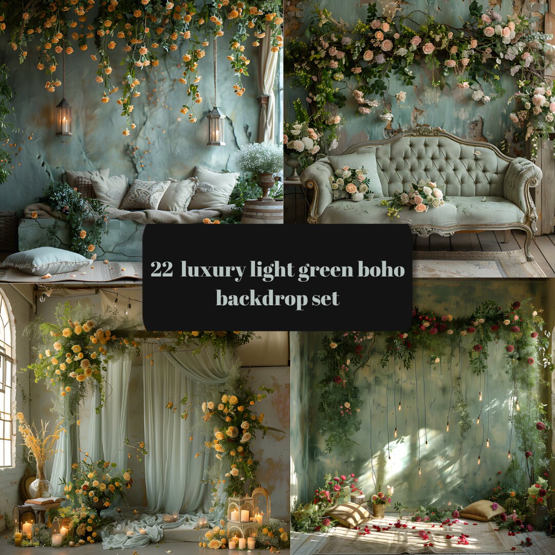 22 Luxury Light Green Boho Backdrop Set, Luxury Background, Luxury ...