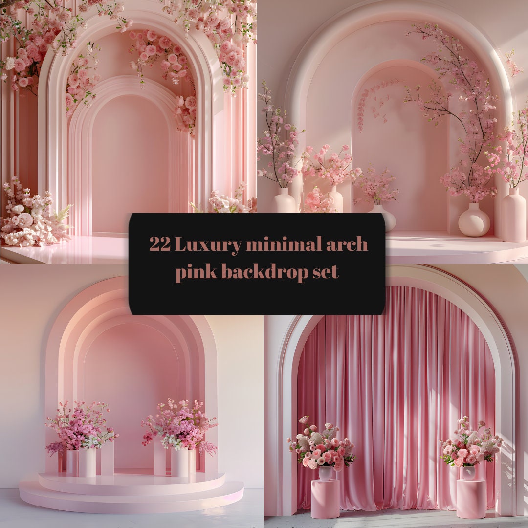 22 Luxury Pink Minimal Arch Backdrop Set, Luxury Backdrop, Luxury Background, Digital Background ...