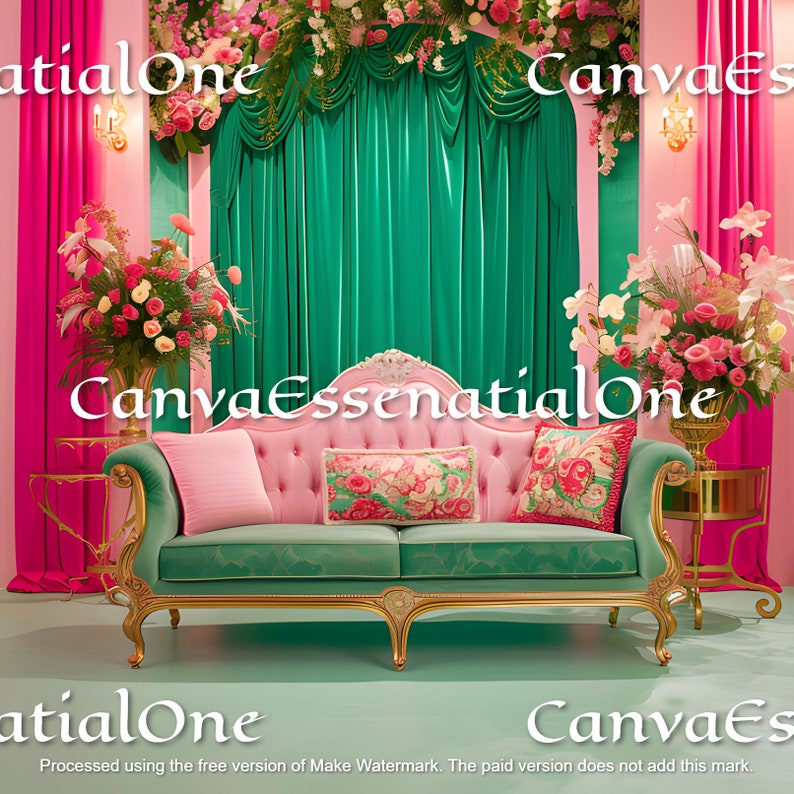 Luxury Pink and Green Barbie Backdrop Set, Digital Overlays, Digital ...