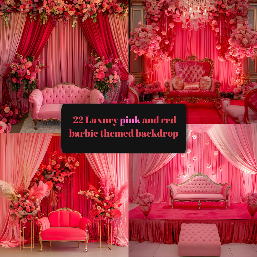 22 Luxury Red and Pink Barbie Themed Backdrop Set, Luxury Backdrops ...