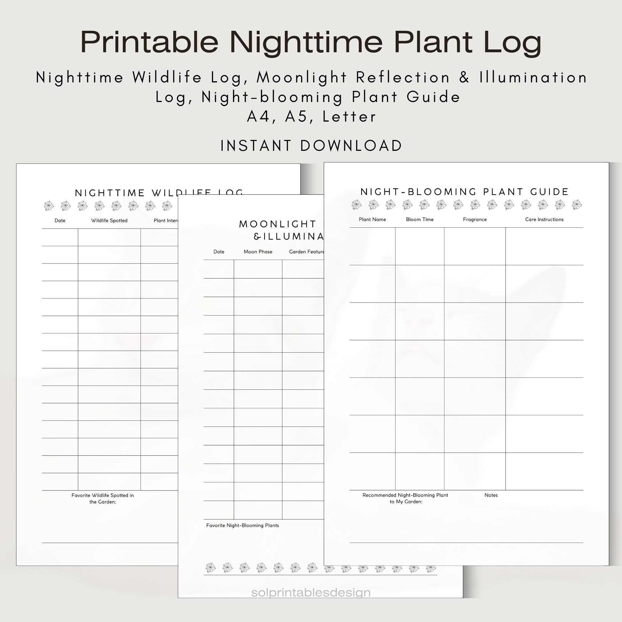 Printable Nighttime Plant Log Night-blooming Plant Guide Moonlight ...