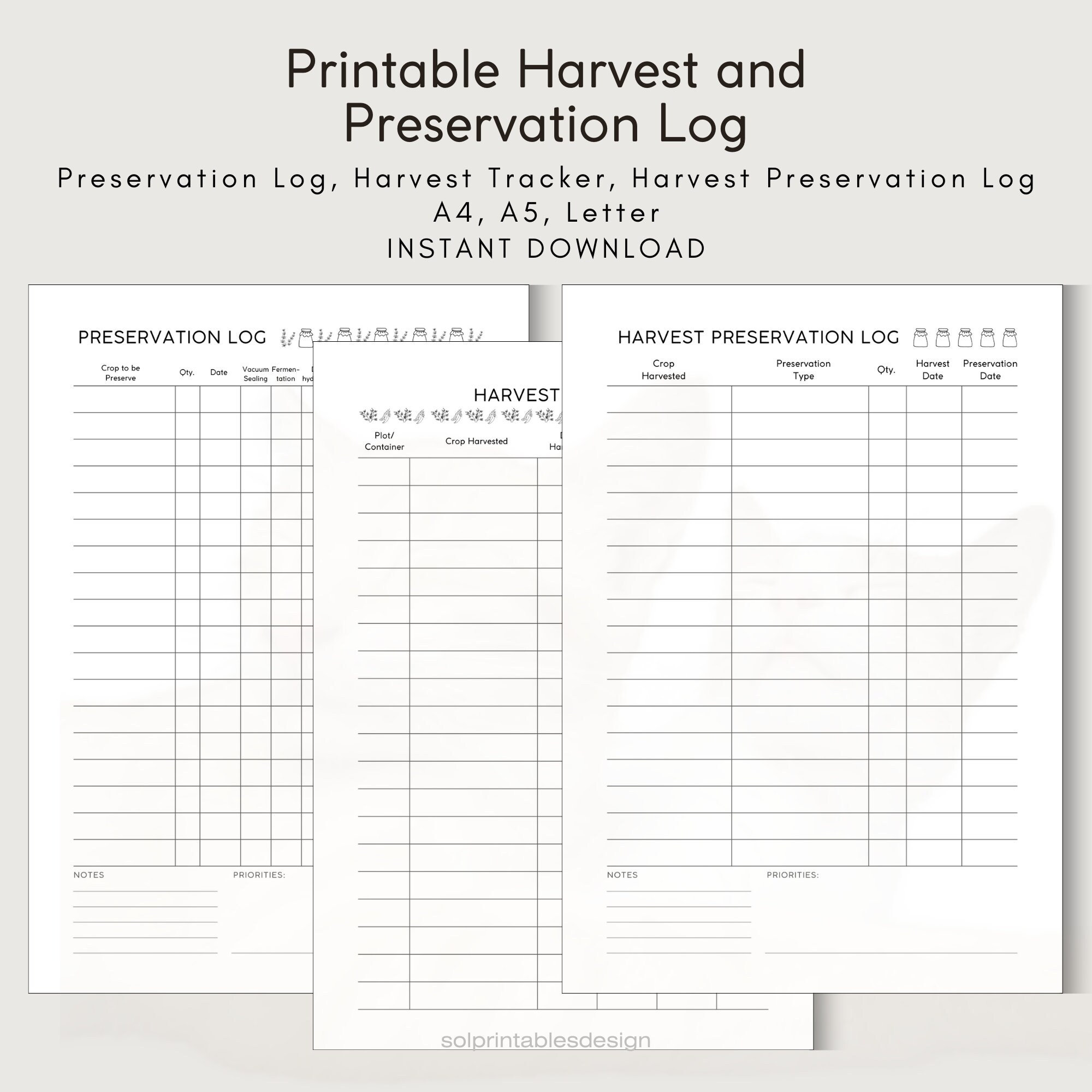 Printable Harvest and Preservation Log | Harvest Tracker | Harvest ...