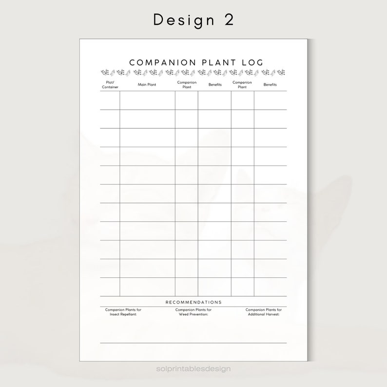 Printable Garden Log | Pests and Diseases Log | Companion Plant Log ...