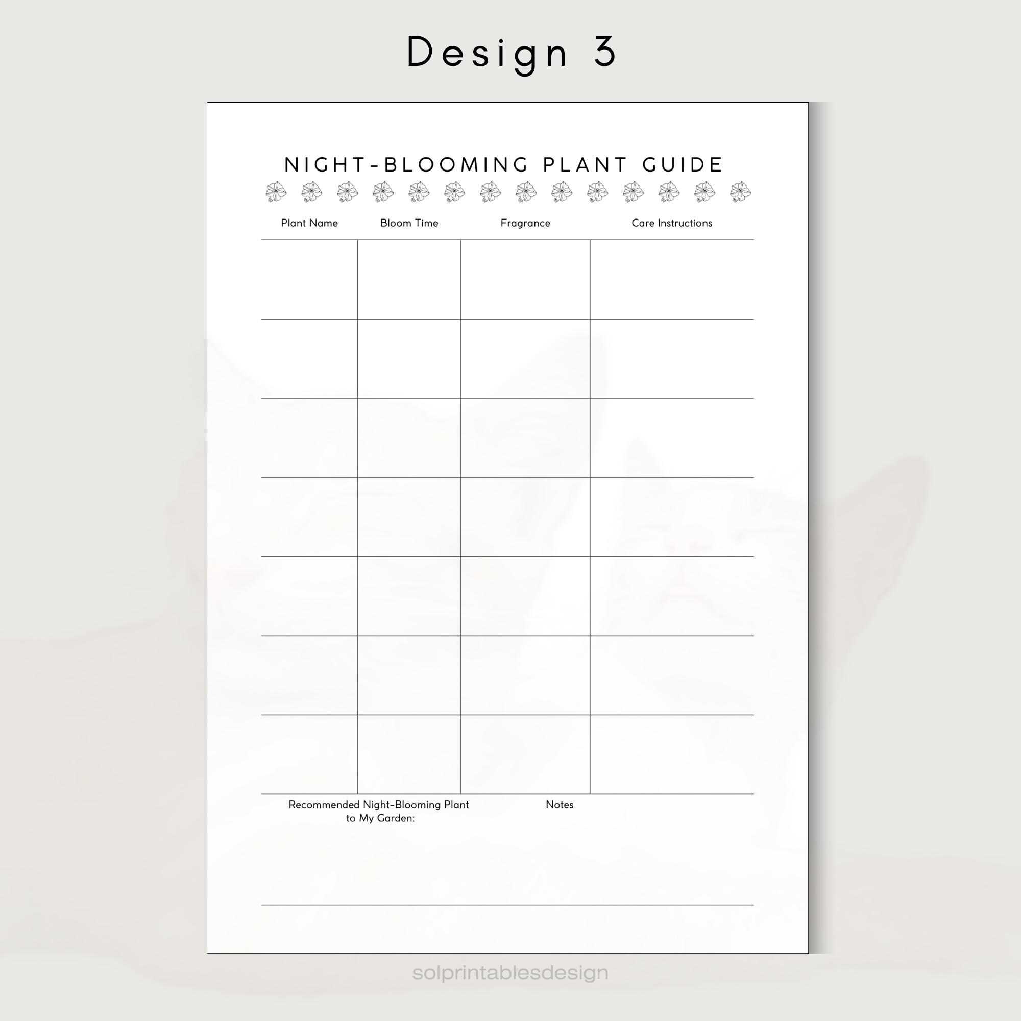 Printable Nighttime Plant Log Night-blooming Plant Guide Moonlight ...