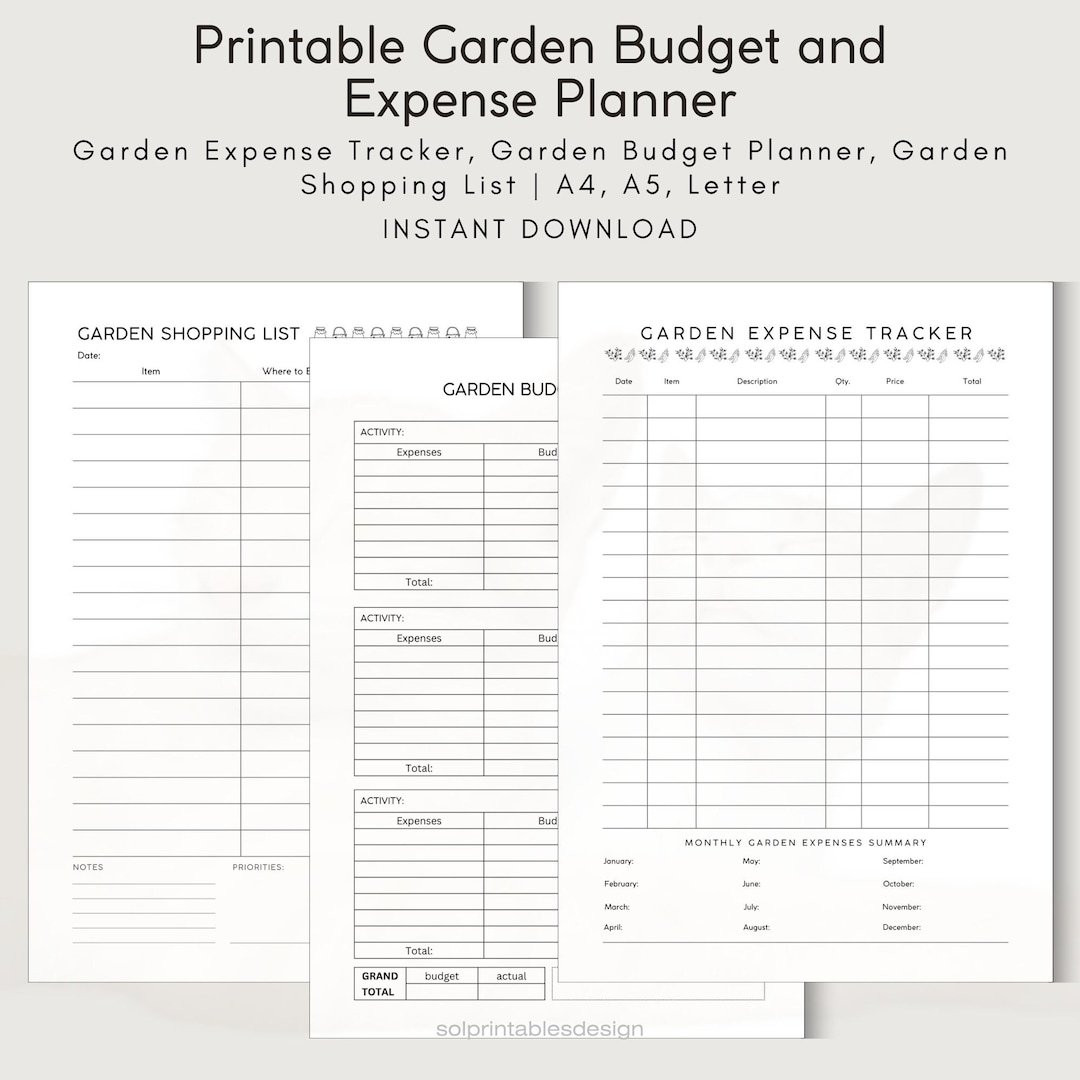 Printable Garden Budget and Expenses Planner | Garden Shopping List ...