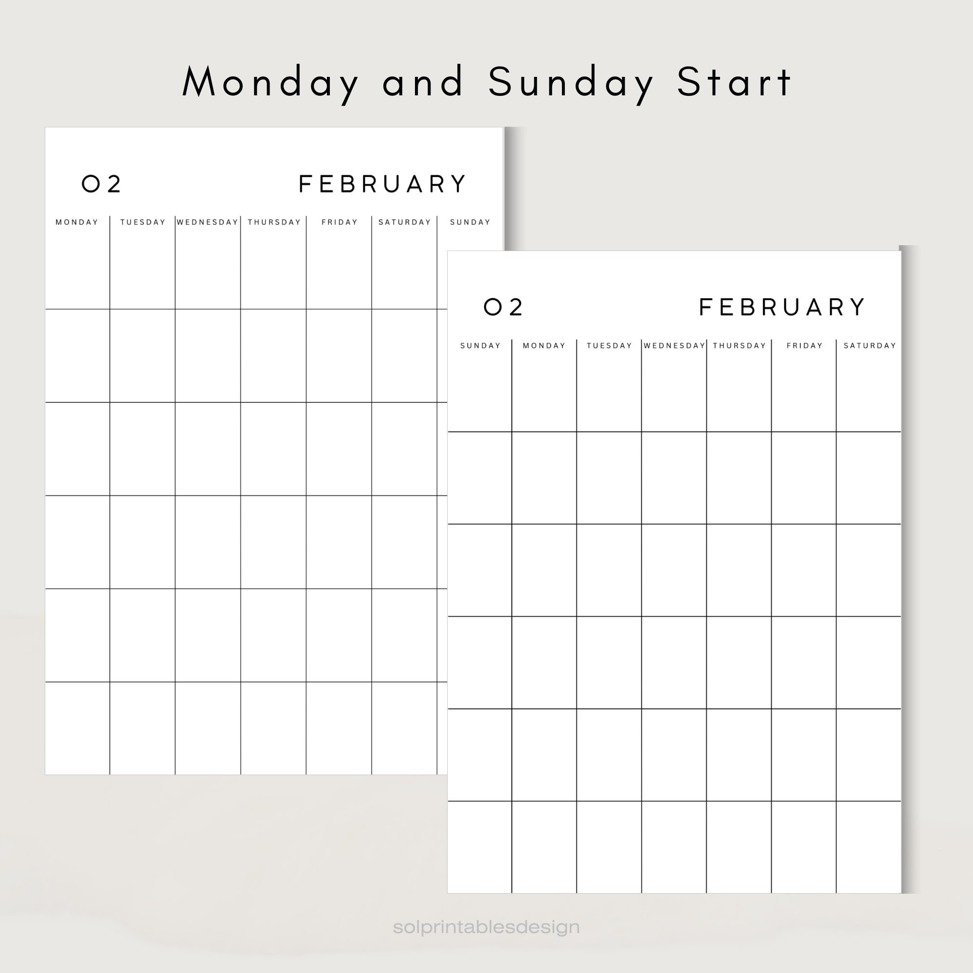 Printable Blank Monthly Calendar Minimalist Monthly Planner Sunday and ...