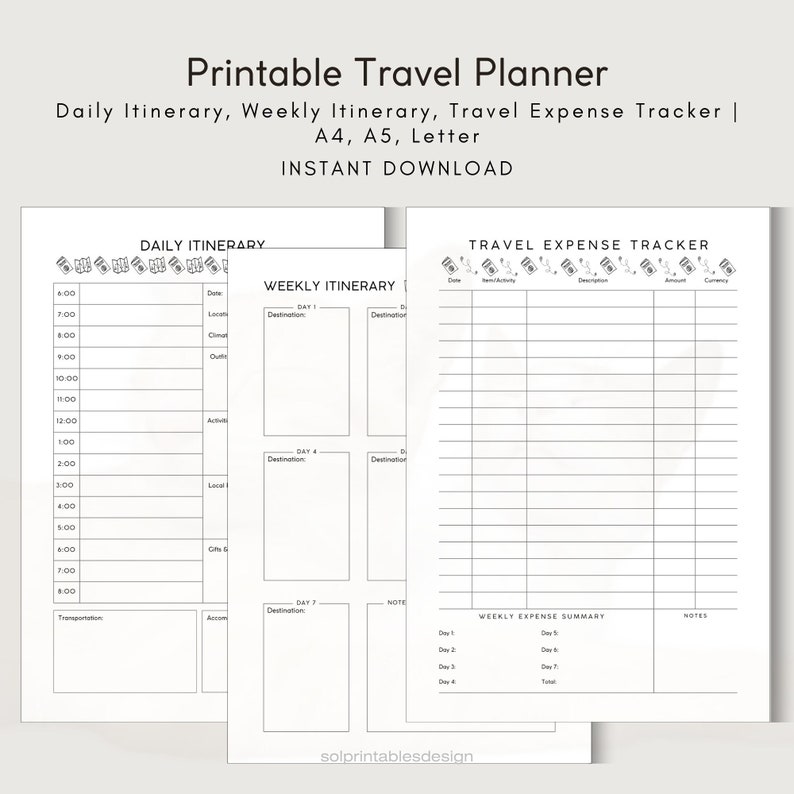 Printable Travel Planner | Daily Itinerary | Weekly Itinerary | Travel ...