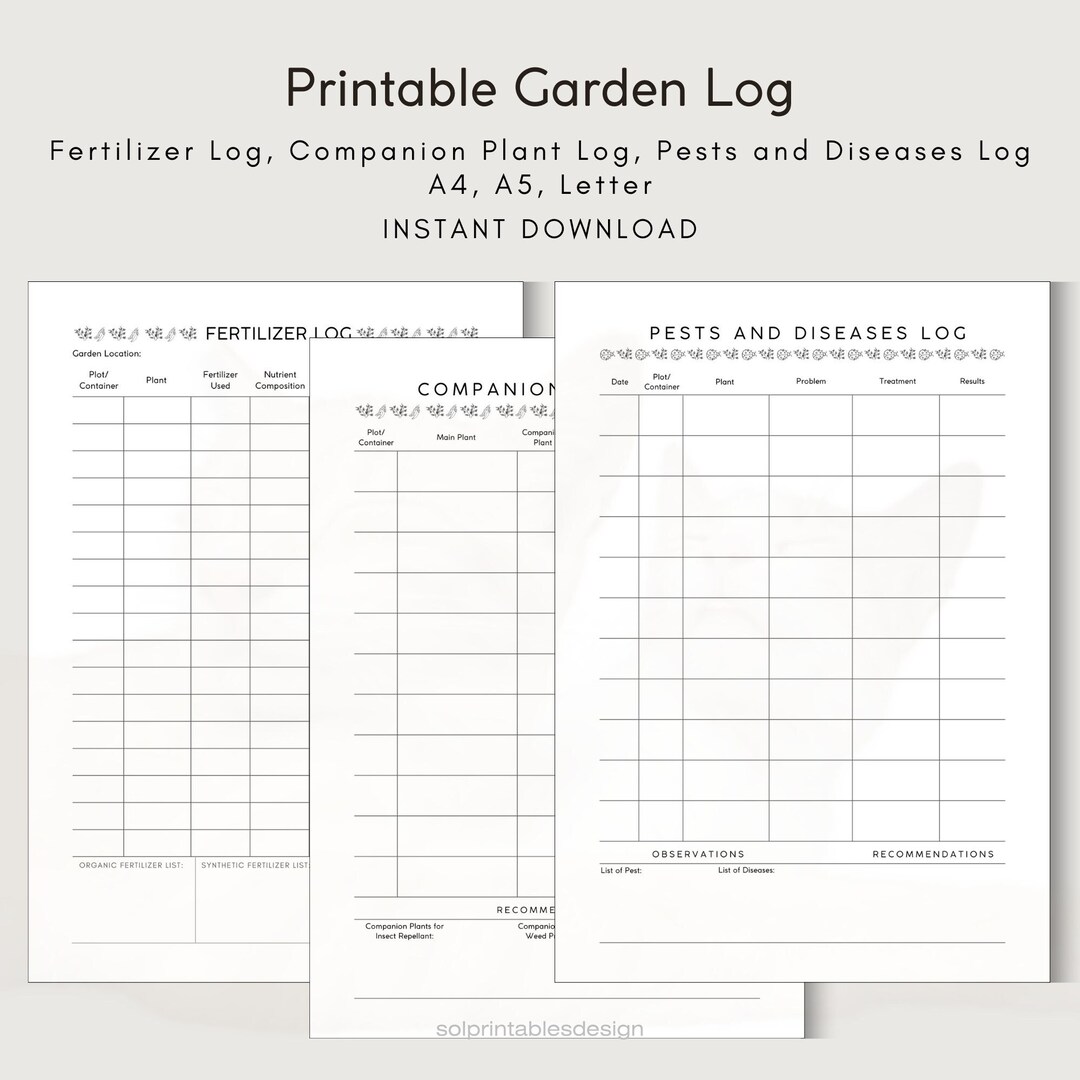 Printable Garden Log | Pests and Diseases Log | Companion Plant Log ...