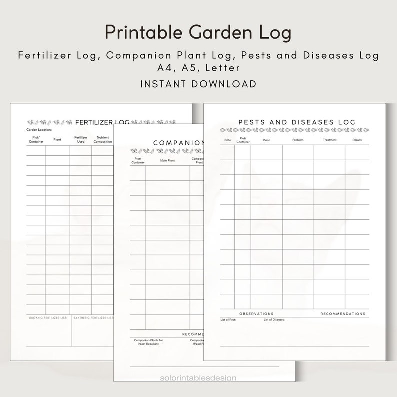 Printable Garden Log | Pests and Diseases Log | Companion Plant Log ...