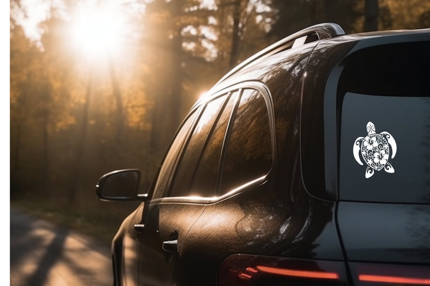 Turtle Hibiscus Flower Decal Vinyl Car Decal Turtle Car Decal - Etsy