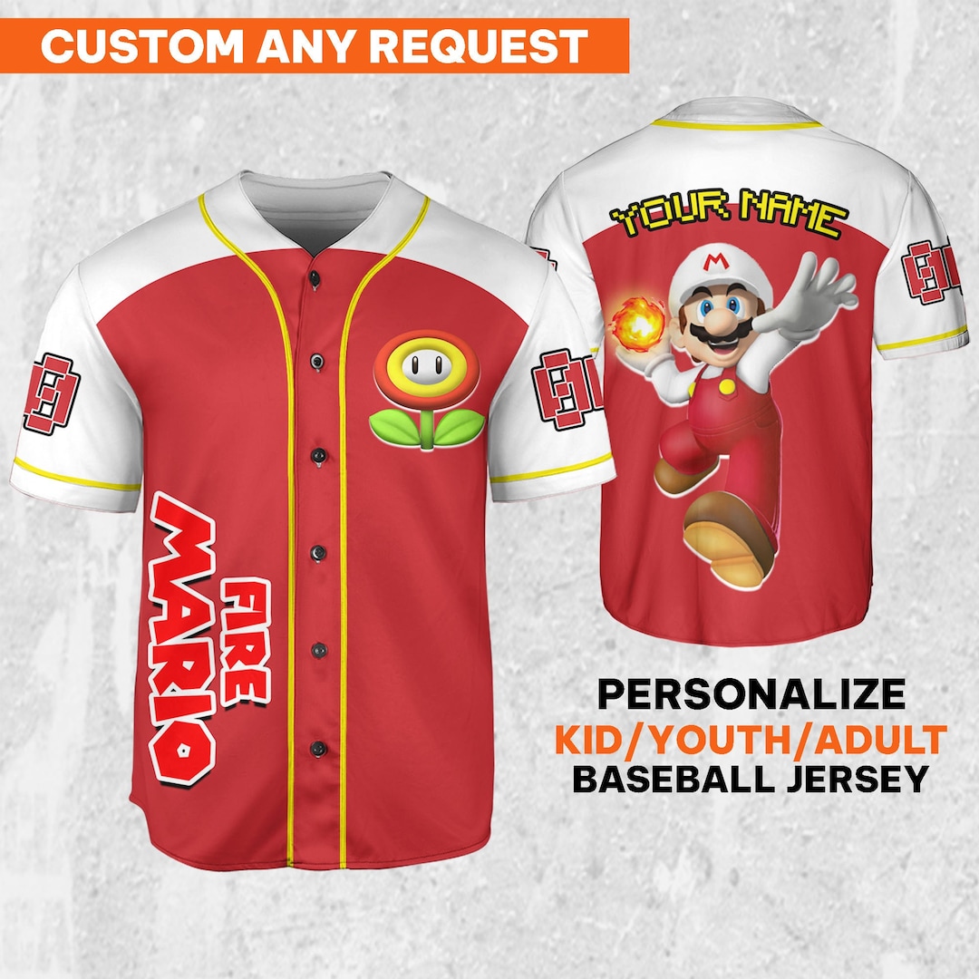 Custom Fire Super Mario Jersey Personalize Birthday Gift - Etsy