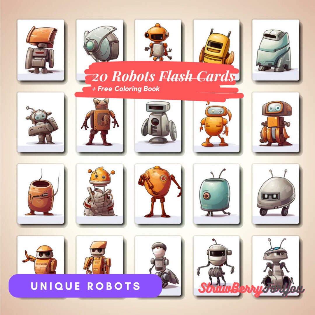 Set of 20 Unique Robot Flash Cards Fun Learning Activities - Etsy