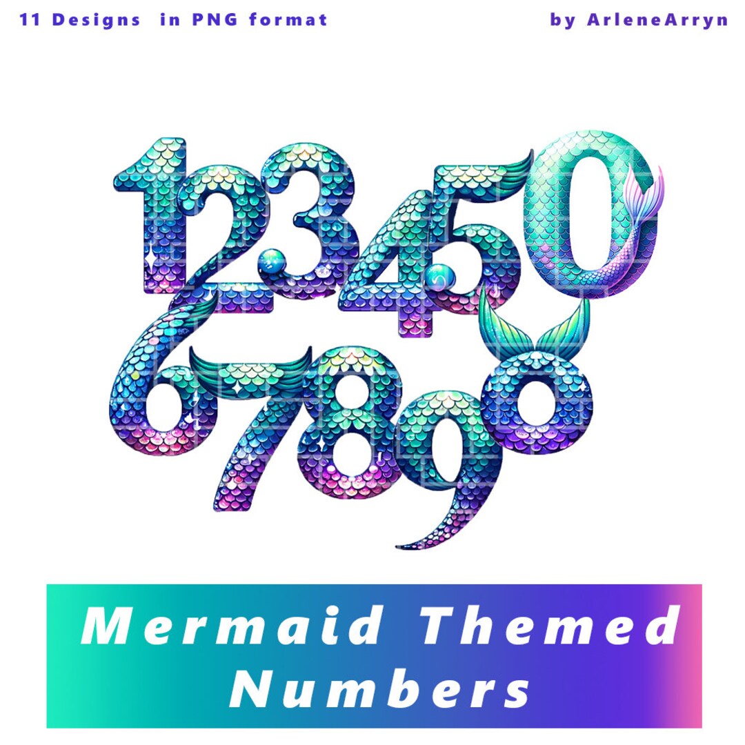 Birthday Mermaid Transparent PNG Bundle, Bundle Mermaid Birthday Number ...