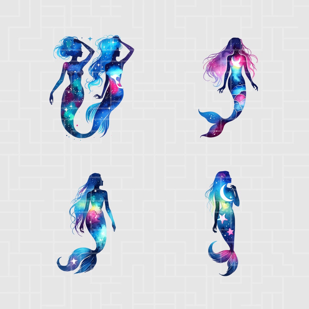 Mermaid PNG Poses, Cute Mermaid Clipart PNG, Mermaid Watercolor Clipart ...