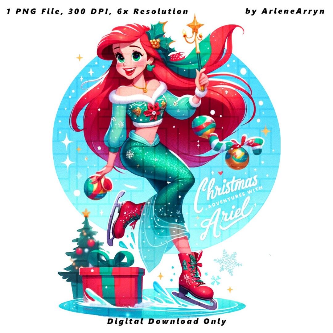 Ariel Mermaid Christmas PNG, Little Mermaid Christmas Clipart PNG ...