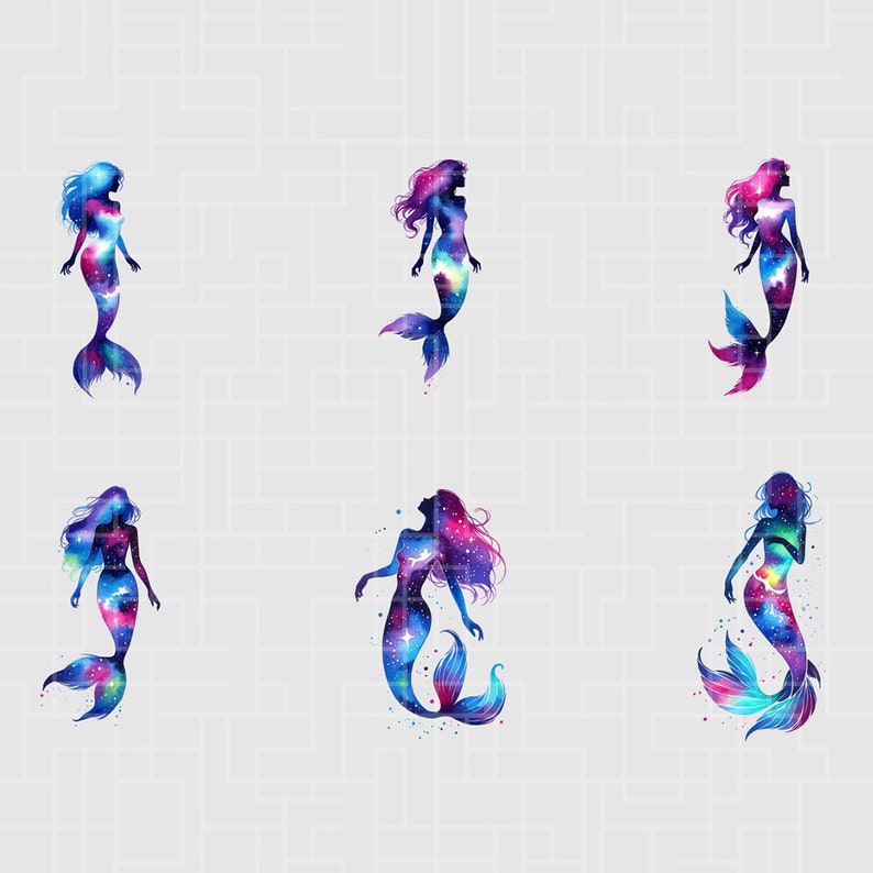 Mermaid PNG Poses, Cute Mermaid Clipart PNG, Mermaid Watercolor Clipart, Mermaid Sublimation ...