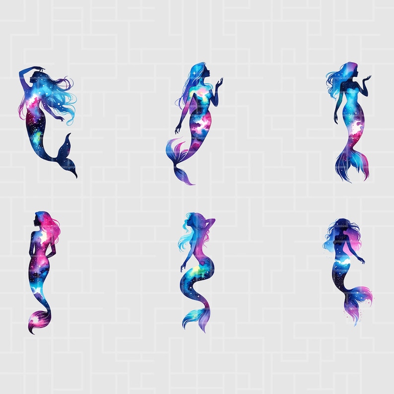 Mermaid PNG Poses, Cute Mermaid Clipart PNG, Mermaid Watercolor Clipart ...