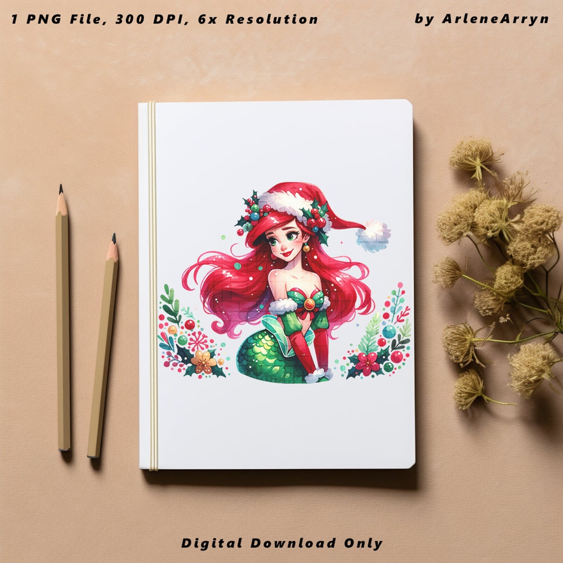 Mermaid Christmas PNG Little Mermaid Christmas Clipart PNG - Etsy
