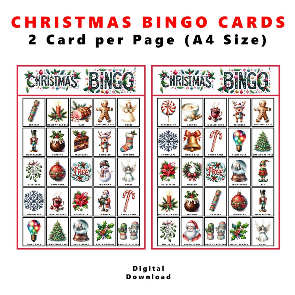 100 Christmas Bingo Game, Christmas Bingo Cards, Christmas Bingo Boards ...