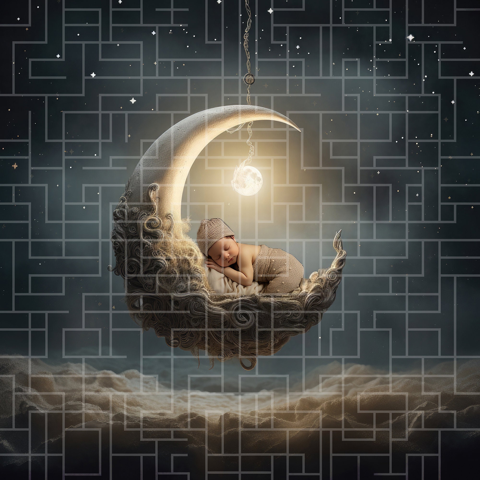 Hanging Moon for Newborn Shoots Digital Backdrops Background Overlays ...