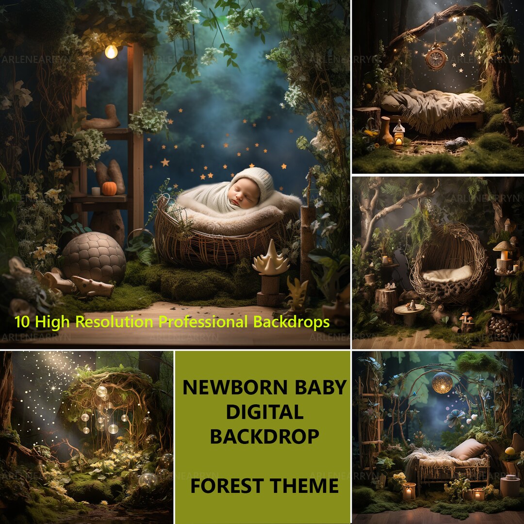 10 Magical Forest Newborn Baby Photoshoot Backdrops - Digital PNG ...