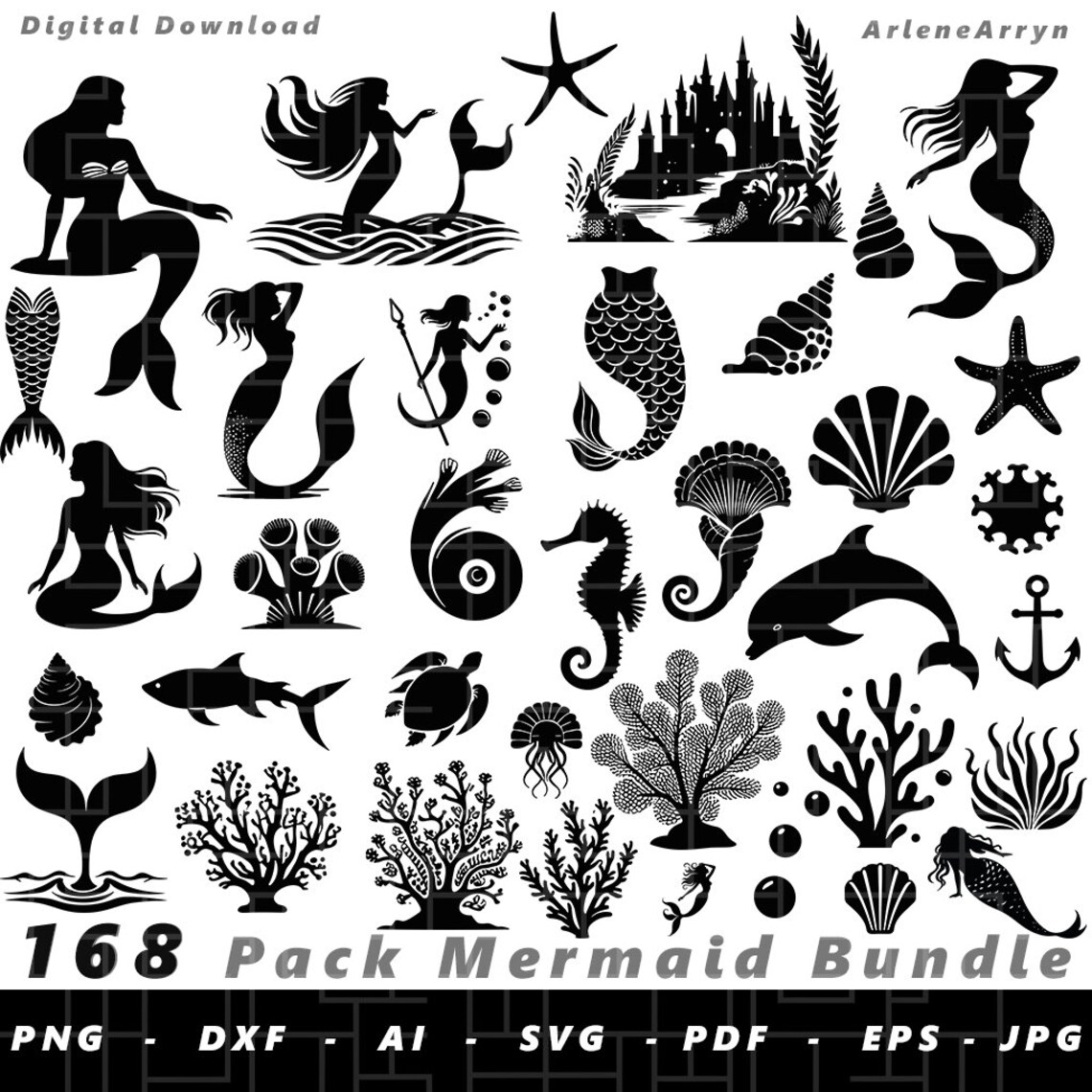 Mermaid SVG Girl Bundle Files, Cute Mermaid SVG PNG, Mermaid ...