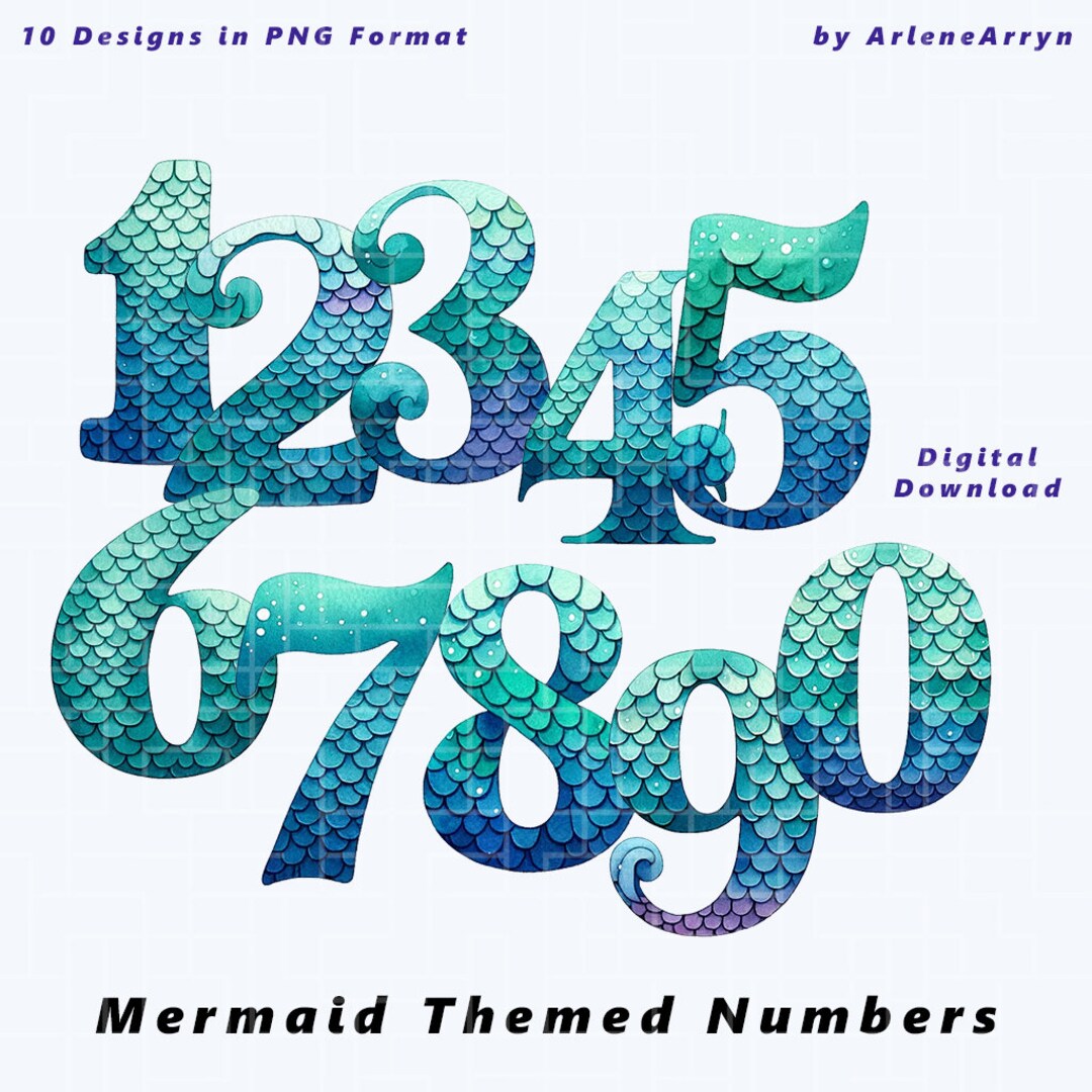 Mermaid Number Birthday Transparent PNG Bundle, Bundle Mermaid Birthday ...