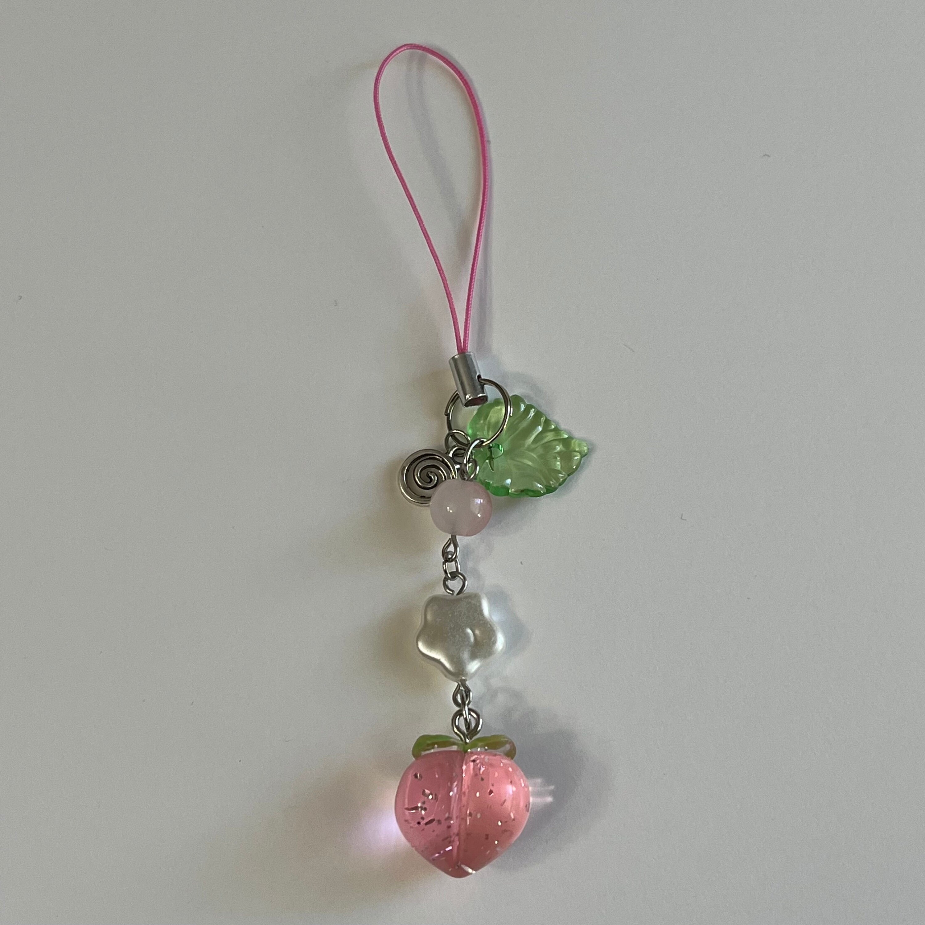 Peach Phone Charm Bag Charm Pink Fruit Leaf Cute Aesthetic - Etsy