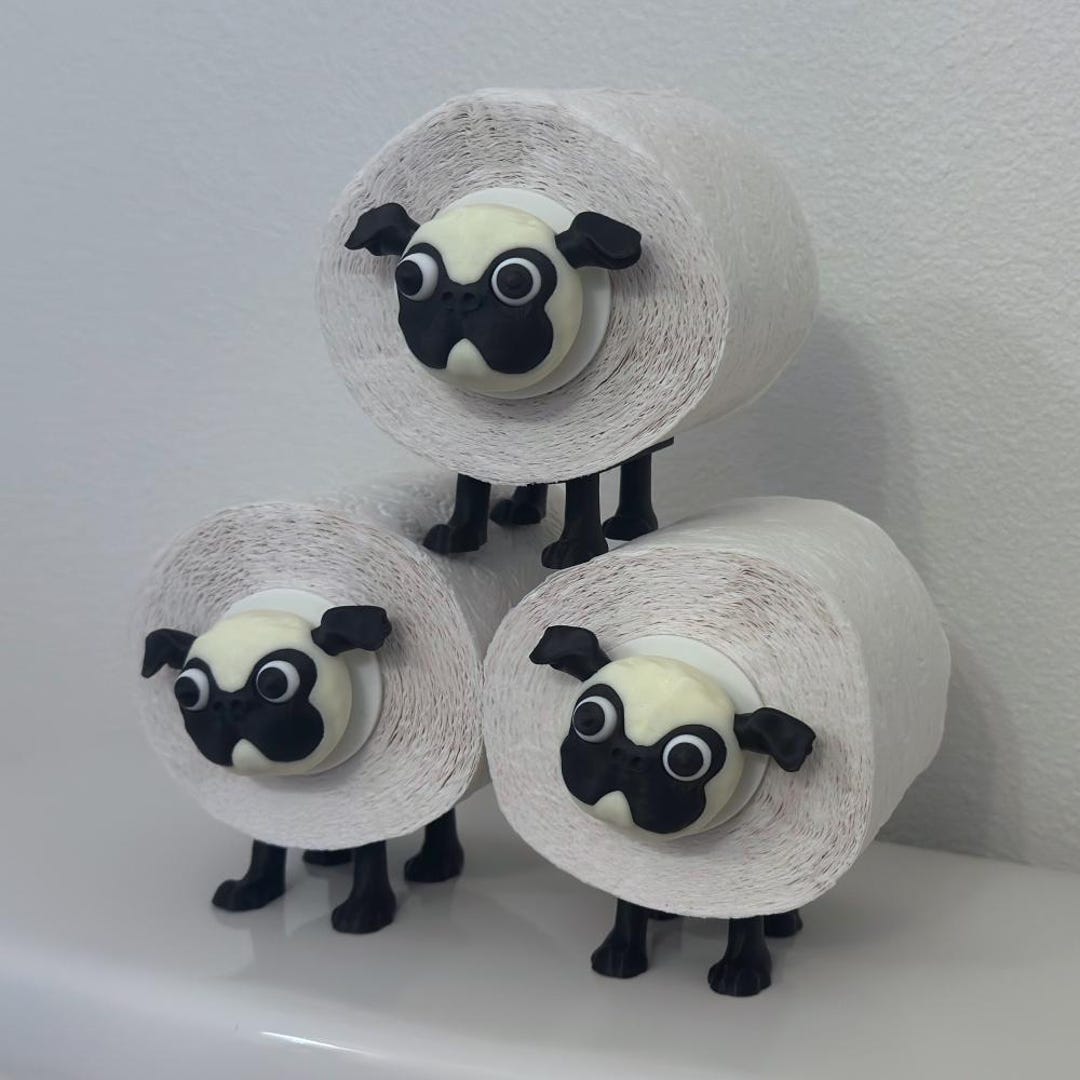 Pug Head Toilet Paper Holder Fun Unique Bathroom Home Decor Holds ...
