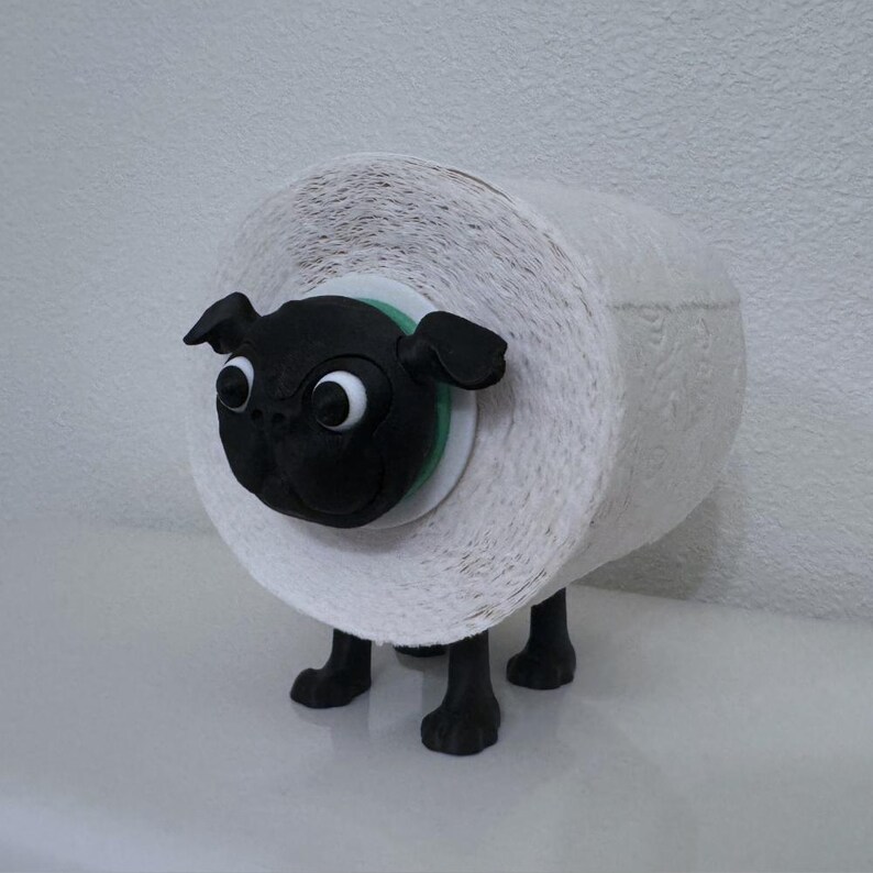 Pug Head Toilet Paper Holder Fun Unique Bathroom Home Decor Holds ...