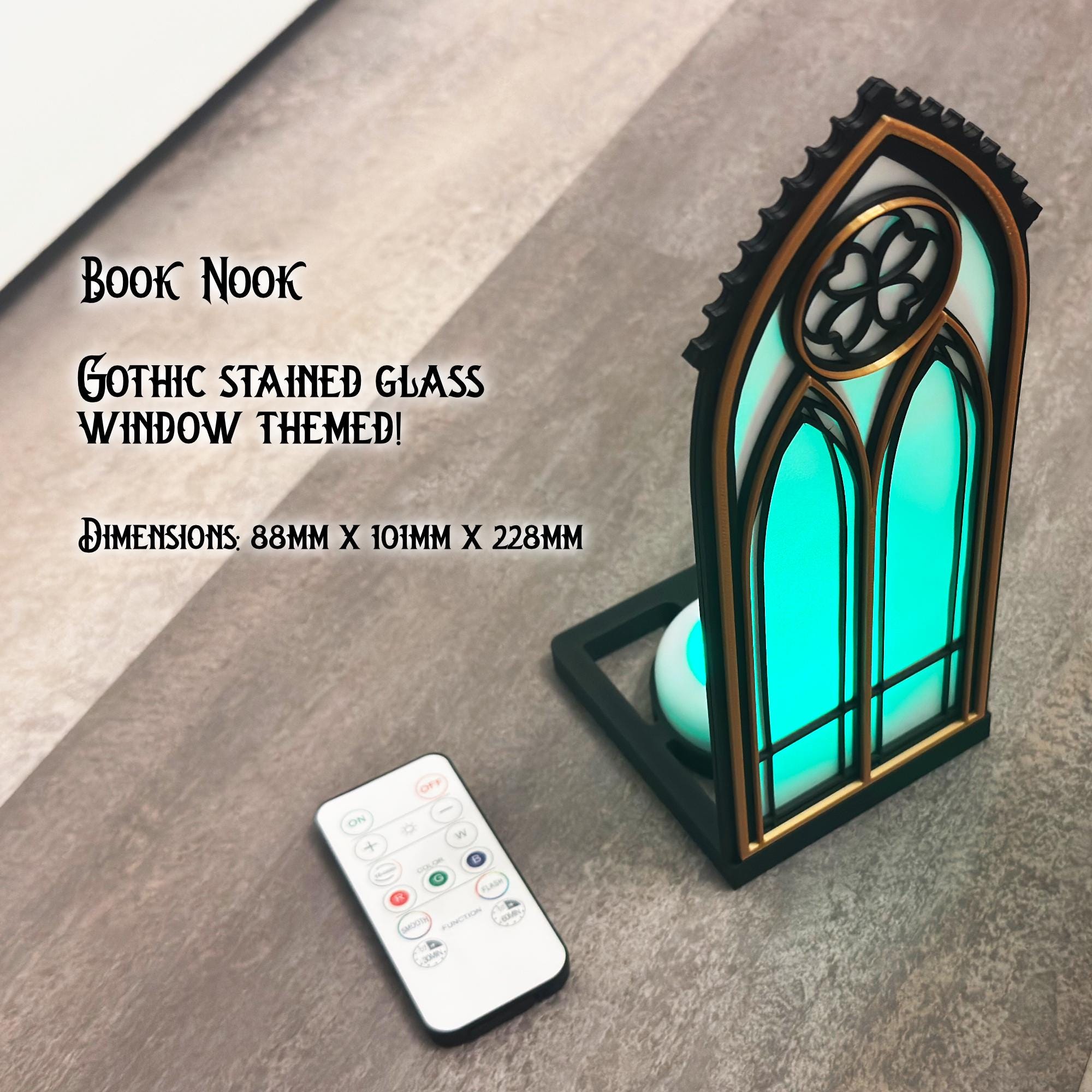 Book Nook Stained Glass | Gothic Style | Customizable | 16 Colors LED ...