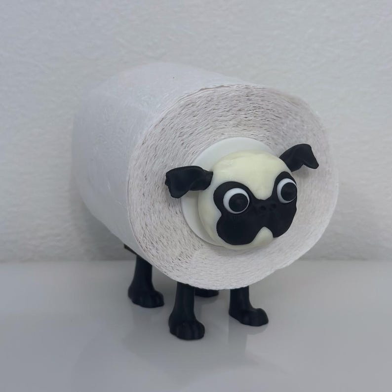 Pug Head Toilet Paper Holder | 3D Printed | Fun & Unique Bathroom Decor ...