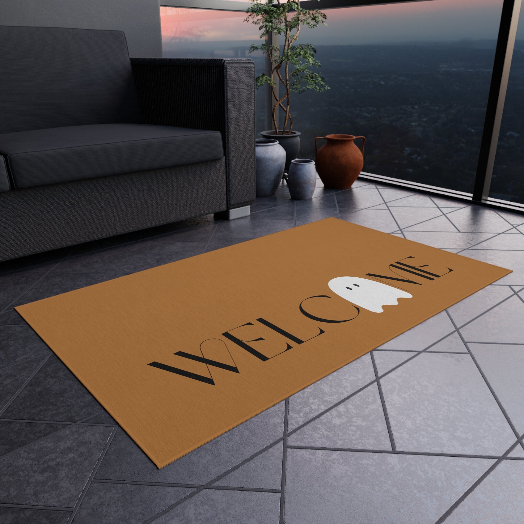Fall welcome mat | cute ghost outdoor rug | halloween welcome mat sold ...