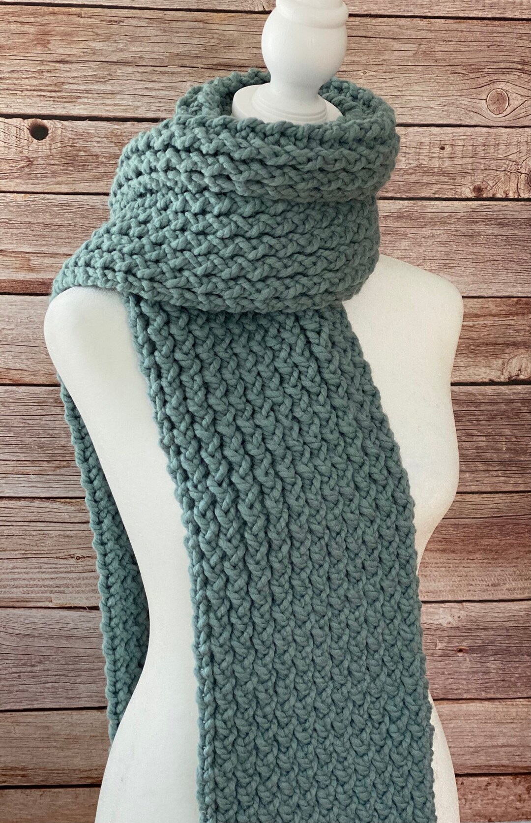 Blue Grey Succulent Bulky Long Knitted Scarf - Stone Blue Scarf ...