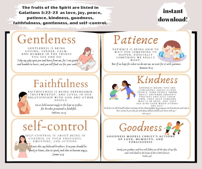 Fruit of the Spirit Flash Cards, Galatians 5 Activity, Bible Activity ...
