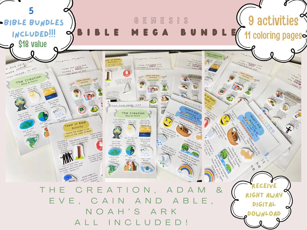 Genesis Bible Activity Bundle, Bible Story Printable, 20 Pages ...