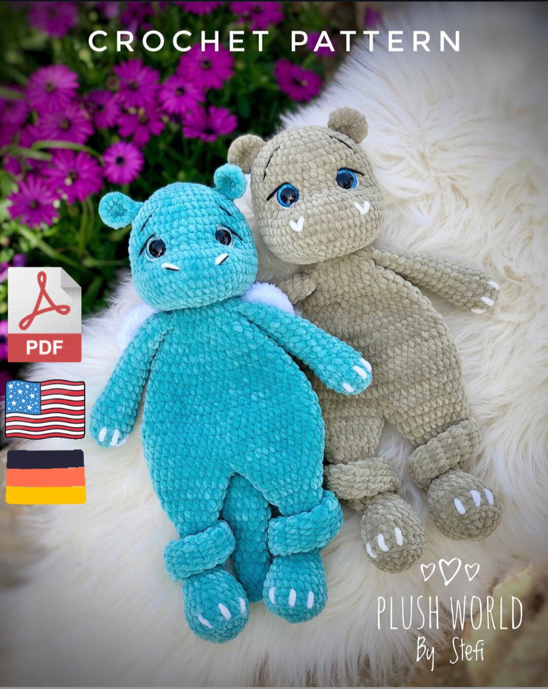 Dragon and Hippo Snuggle Crochet Pattern Pack 2 in 1, PDF File English ...