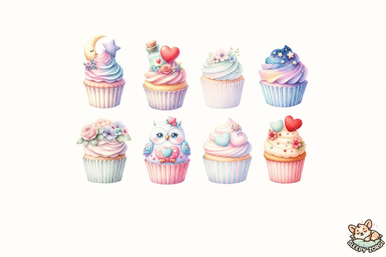 Cute Watercolor Valentine Cupcake Clipart, Dessert, Treats, Love ...